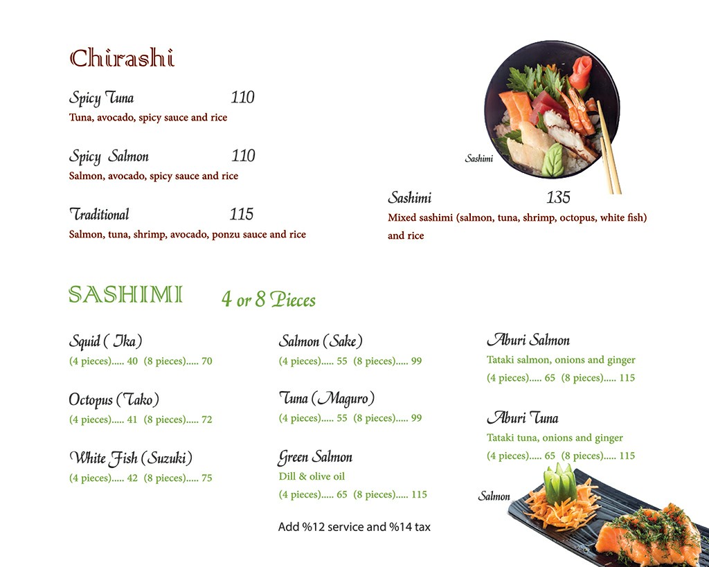 Sushi Menu – Zaniliis Resturant